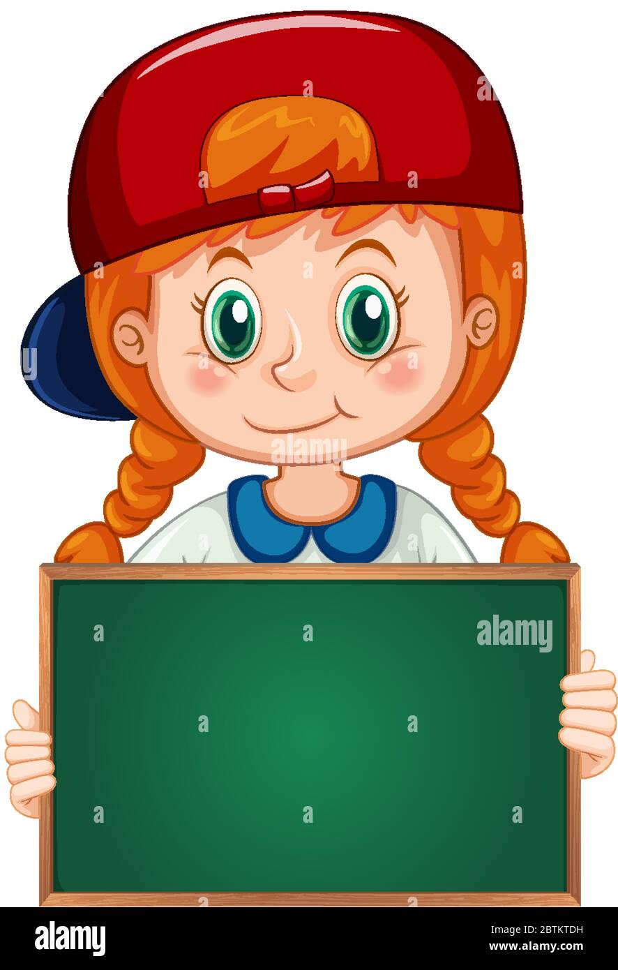 Blank sign template with cute girl on white background illustration ...