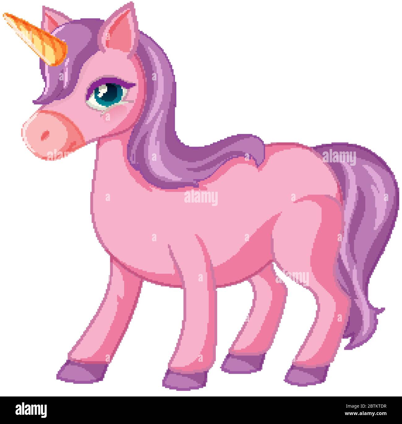 Cute purple unicorn in standing position on white background ...