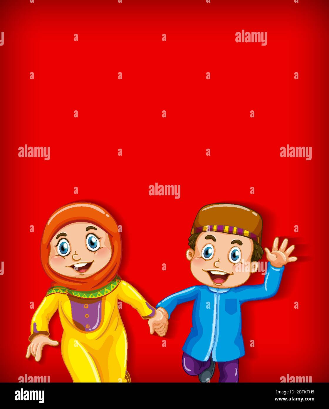 Background template design with two muslim kids illustration Stock ...