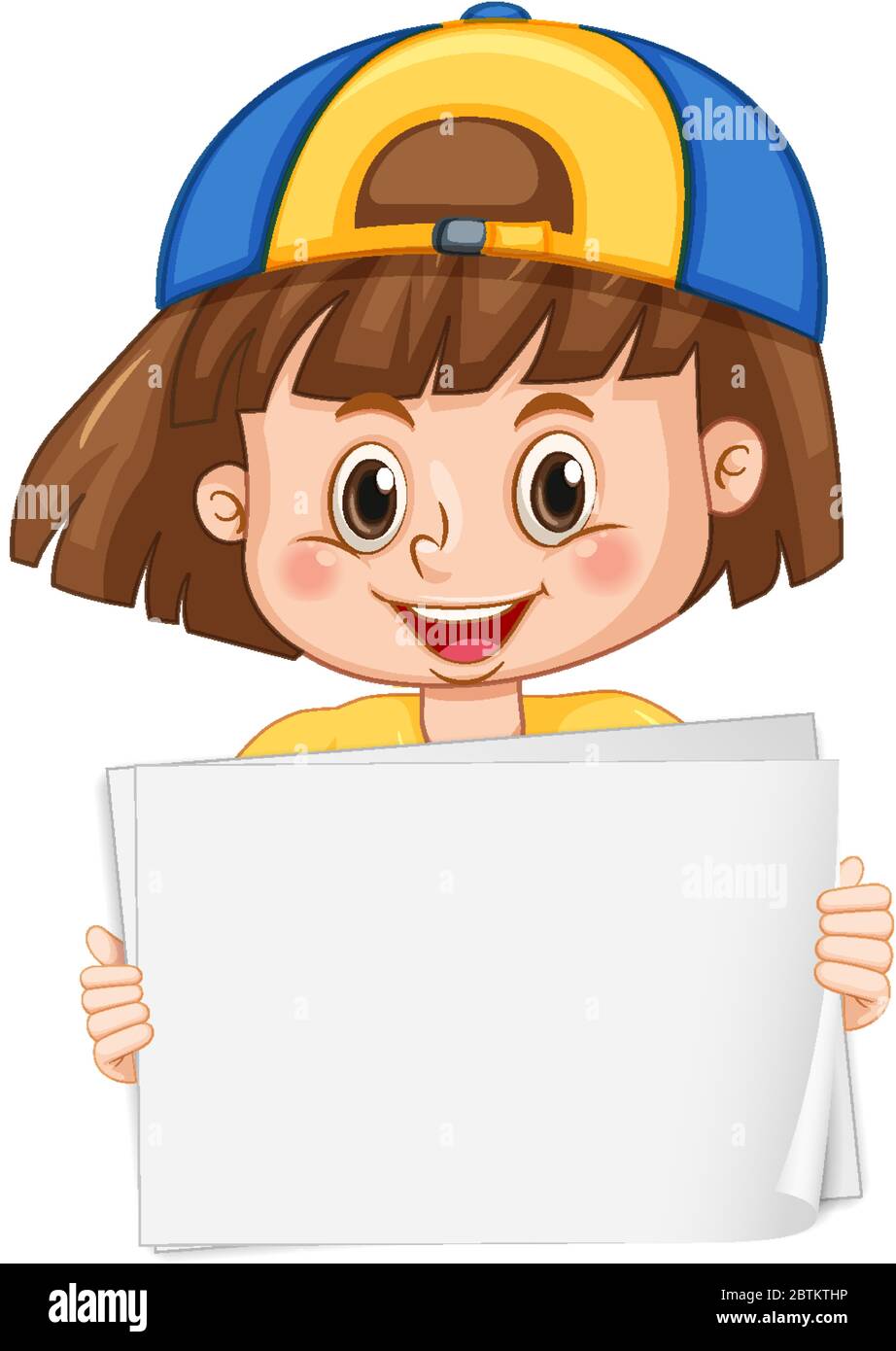 Blank sign template with cute girl on white background illustration ...