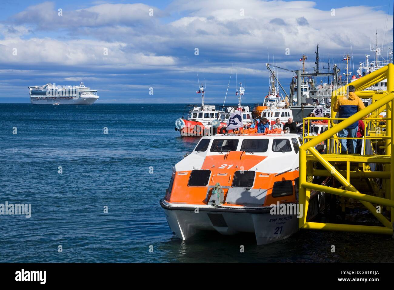 Boats docked in the Port of Punta Arenas, Magallanes Province ...