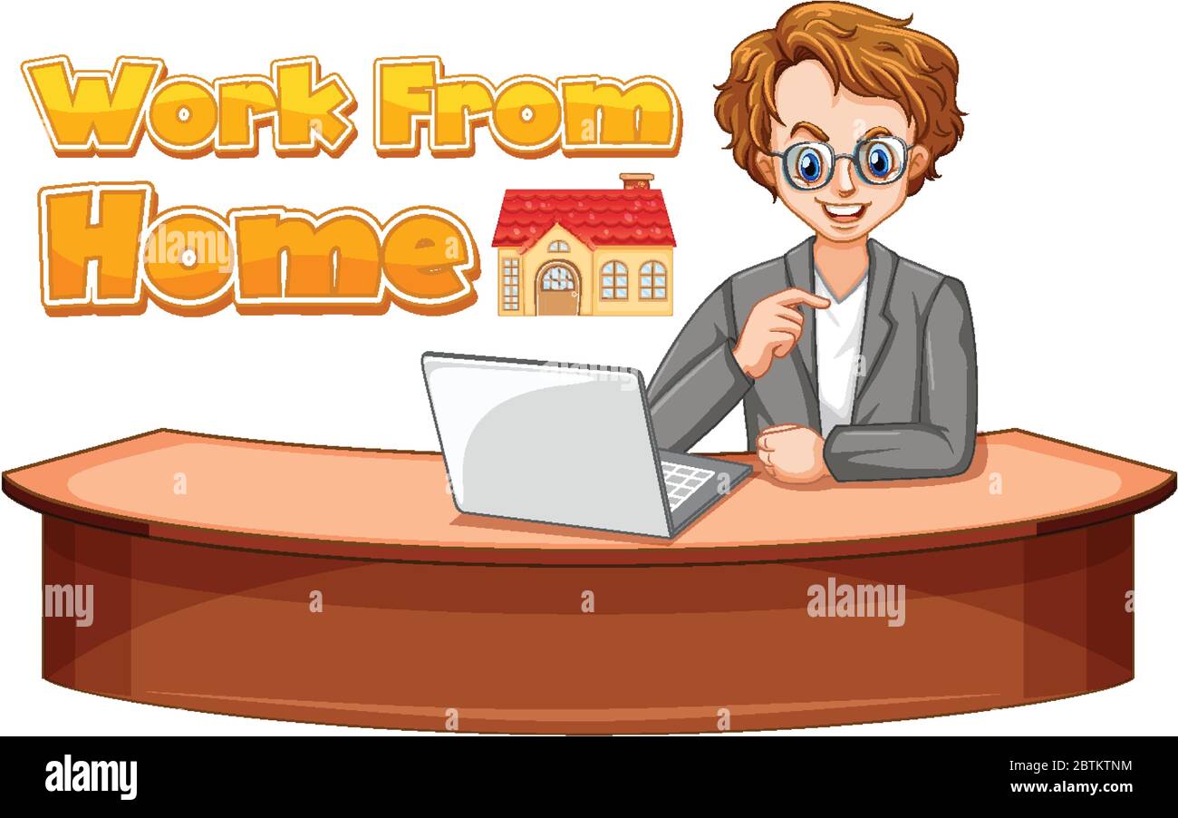 Font design for work from home with man working on computer ...