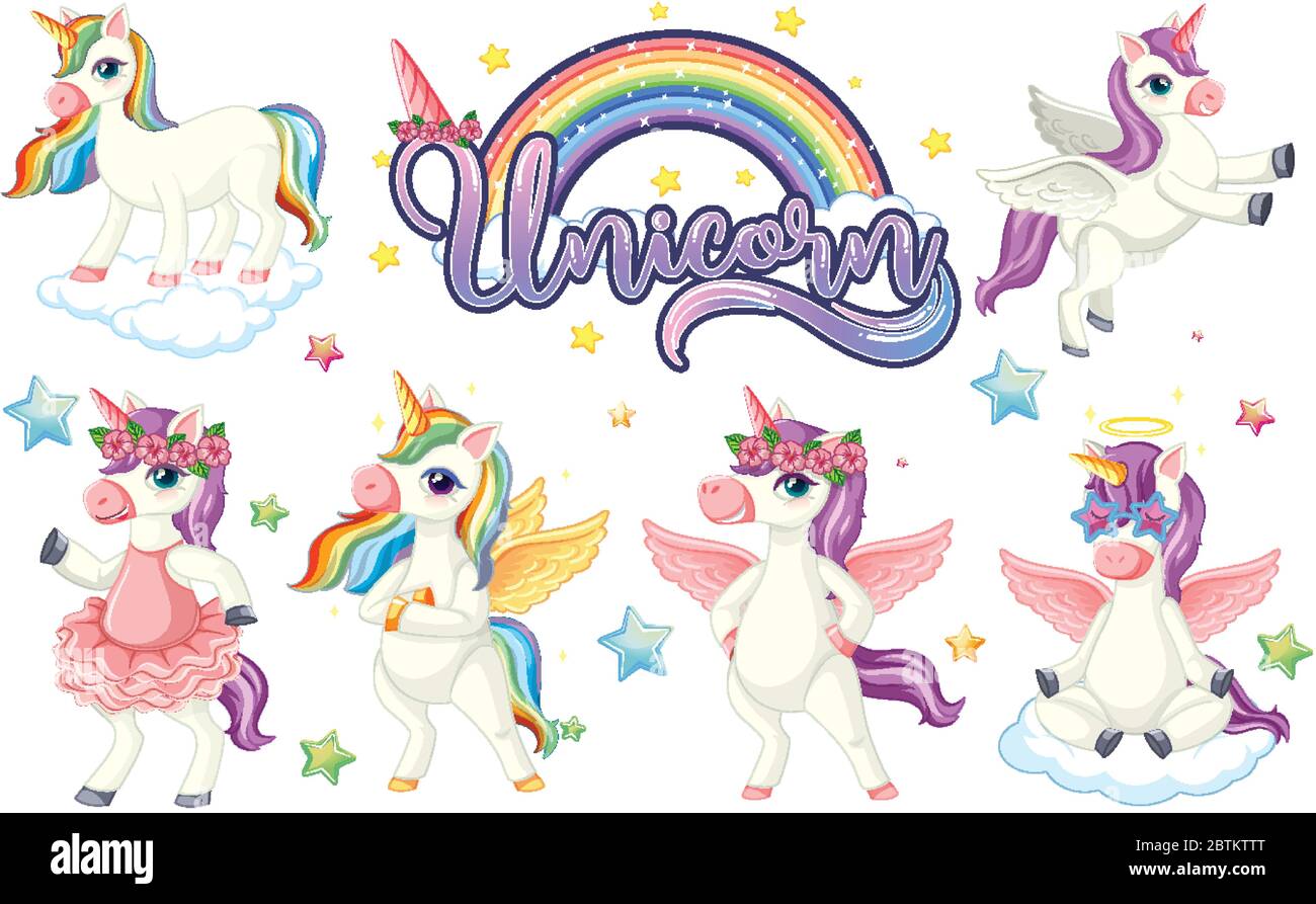 Set of colourful unicorn character illustration Stock Vector Image ...