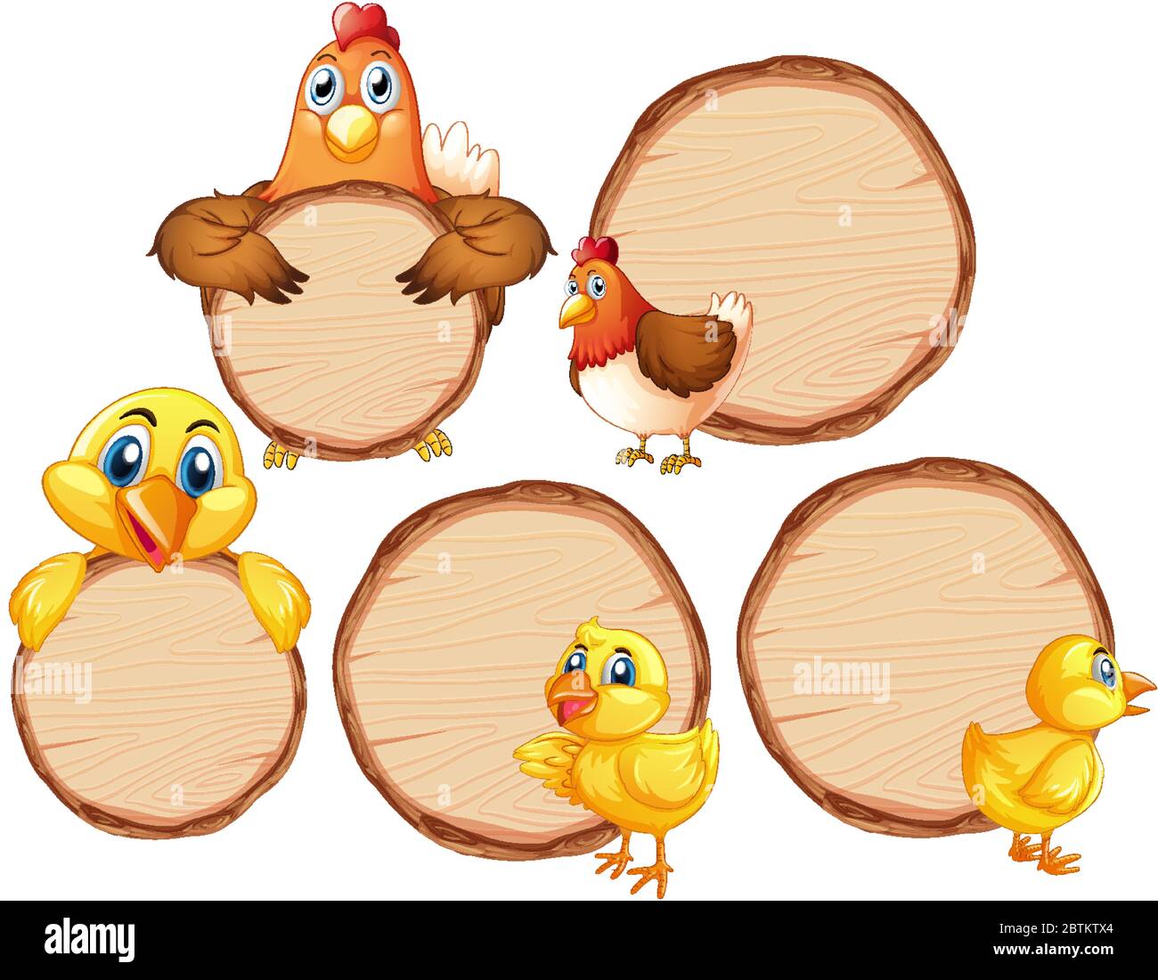 Blank sign template with many chickens on white background illustration ...