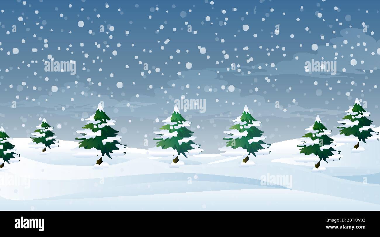Scene with snow falling on the field illustration Stock Vector Image ...