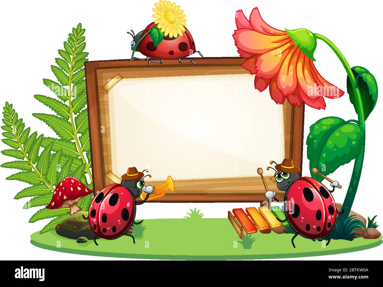 Border template design with insects in the garden background ...