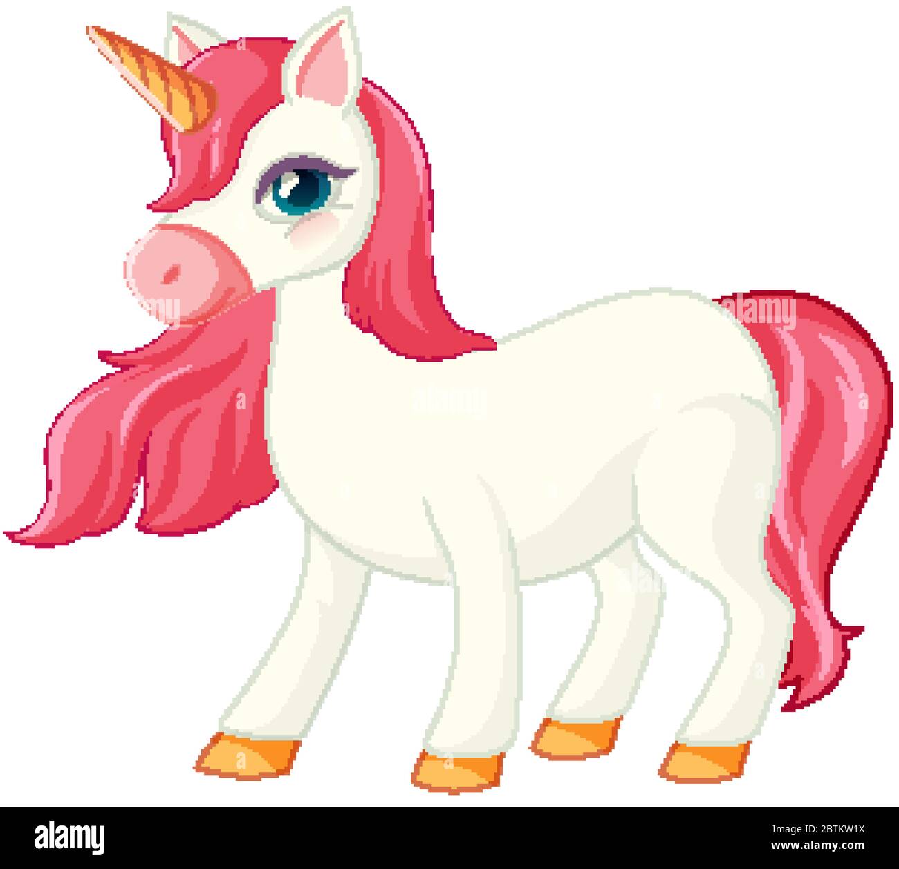 Cute pink unicorn in normal standing position on white background ...