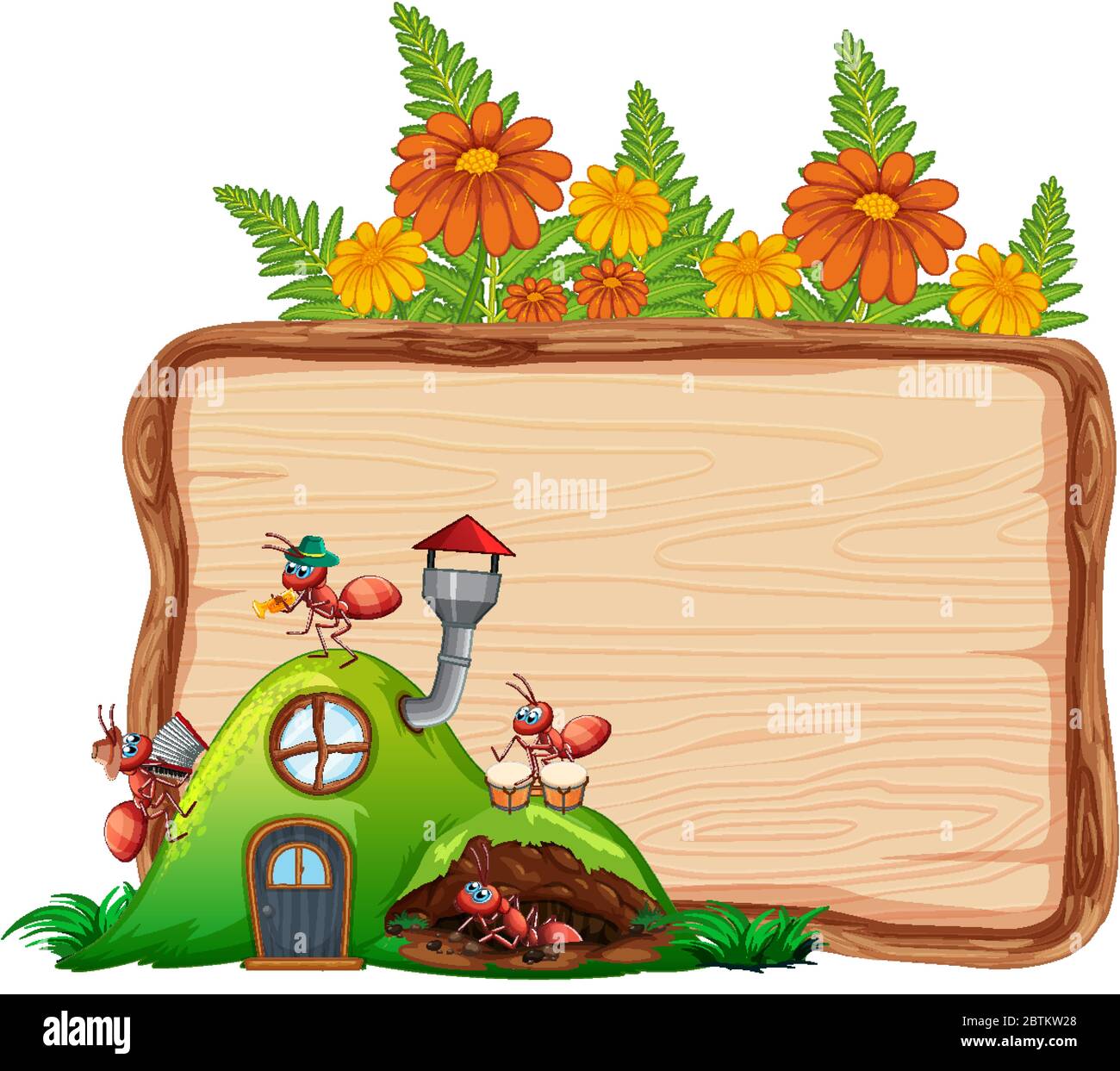 Border template design with insects in the garden background ...