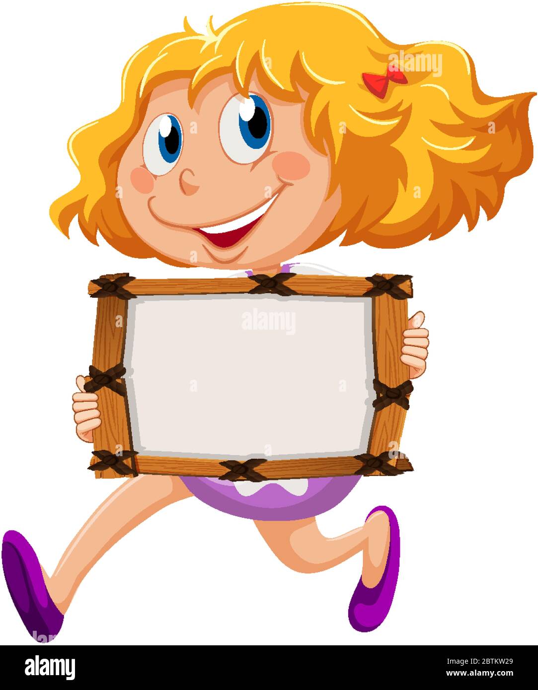 Blank sign template with cute girl on white background illustration ...