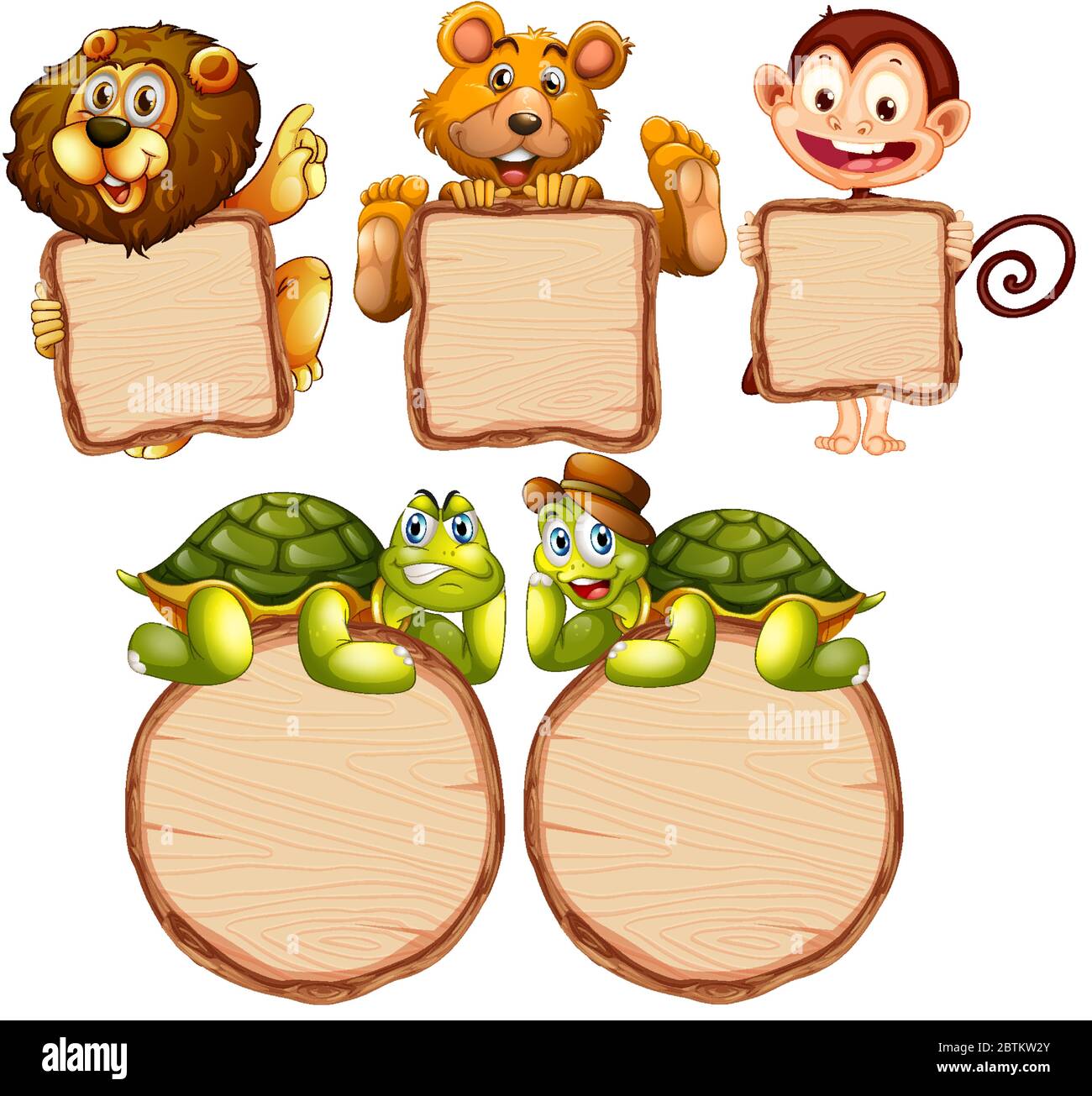 Blank sign template with cute animals on white background illustration ...
