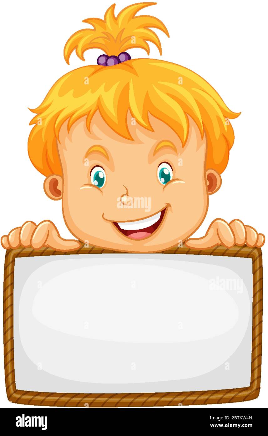 Blank sign template with cute girl on white background illustration ...