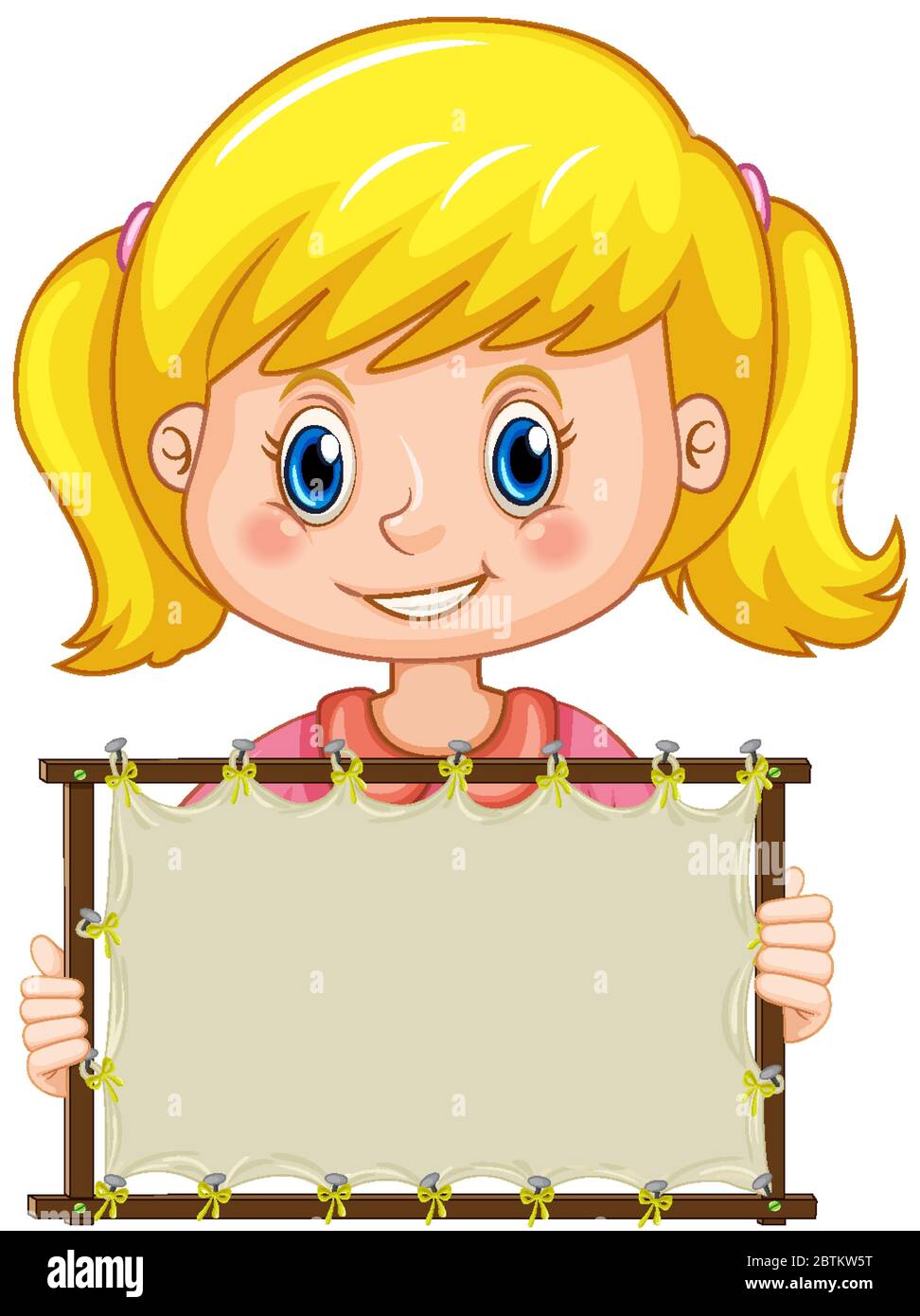 Blank sign template with cute girl on white background illustration ...