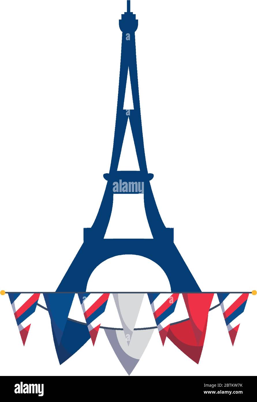 france eiffel tower and banner pennant design, Happy bastille day and ...