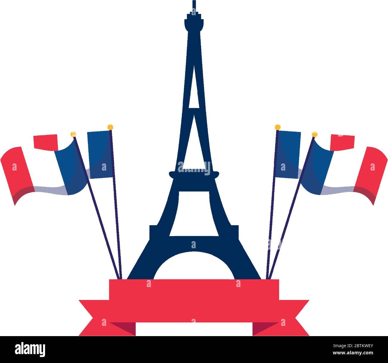 france eiffel tower with flags and ribbon design, Happy bastille day ...
