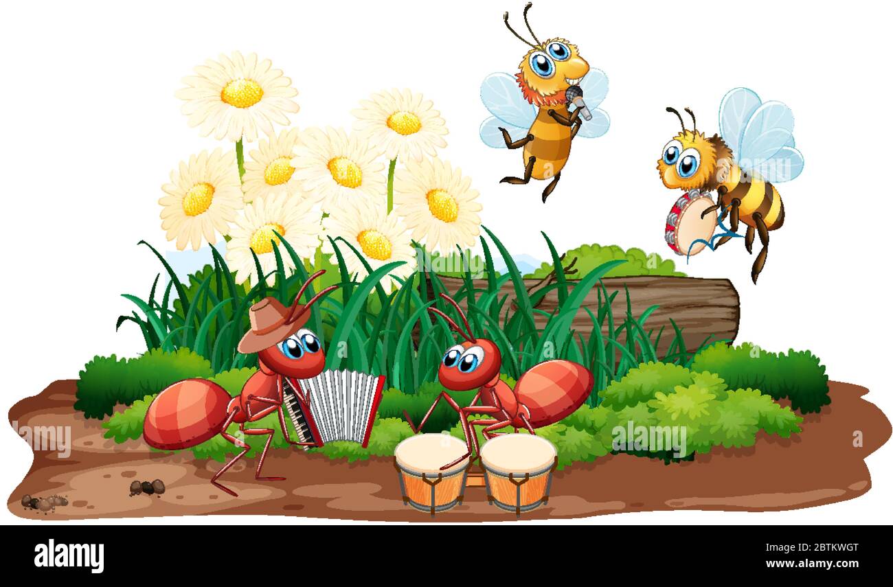 Insect musical band playing in nature illustration Stock Vector Image ...
