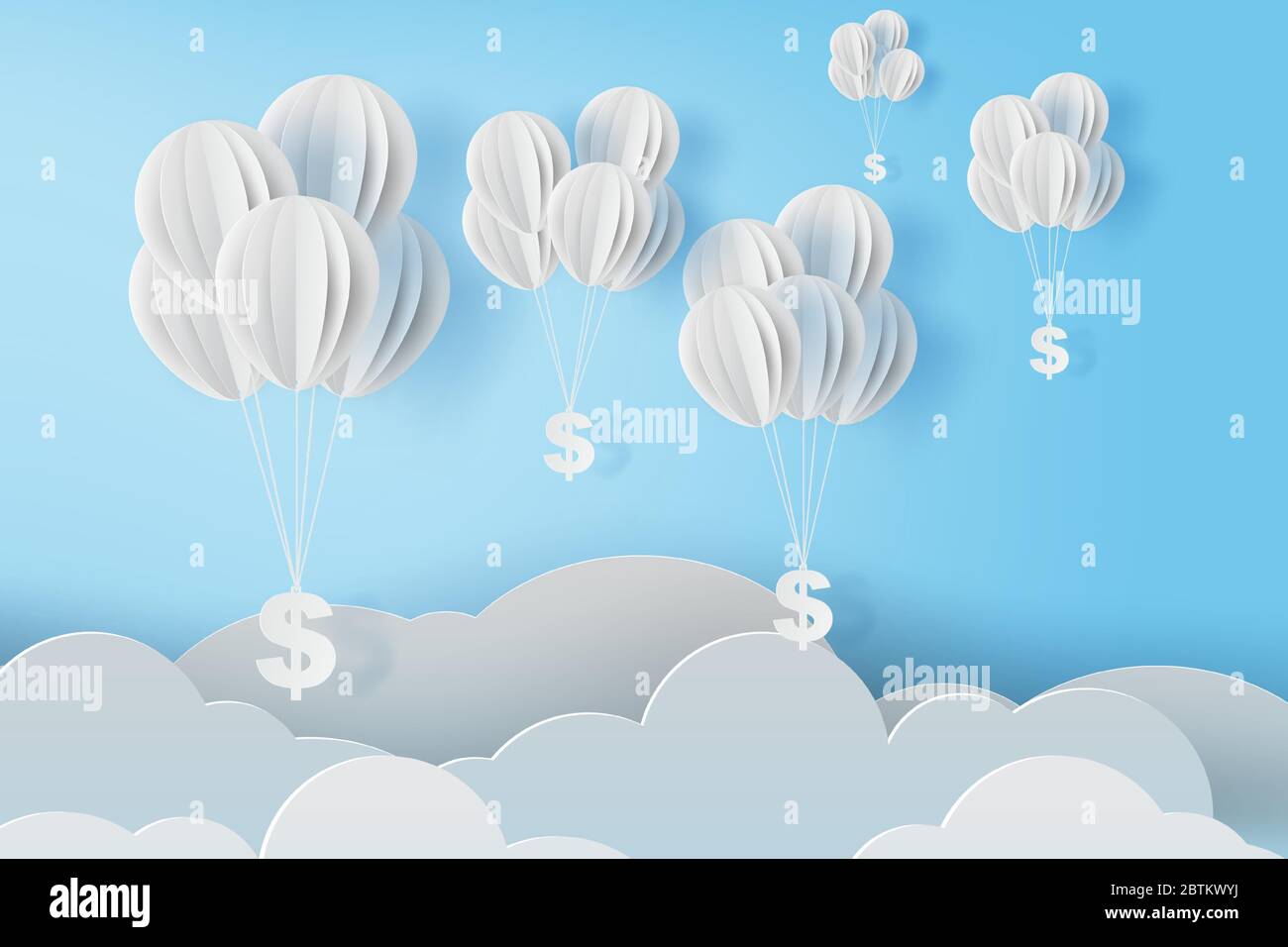 illustration of balloon fly with dollar sign on blue sky. Business and ...