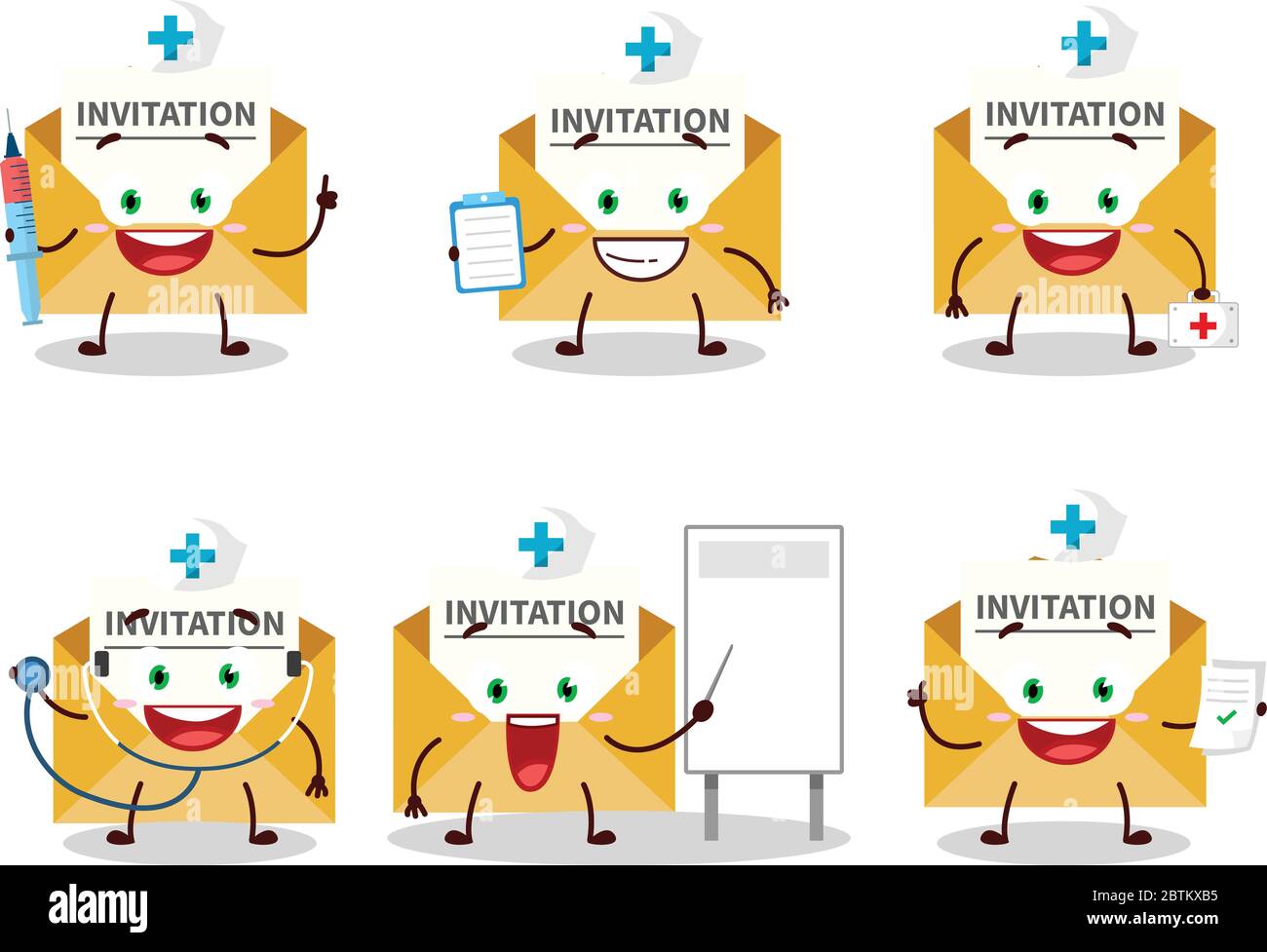 Doctor profession emoticon with invitation message cartoon character ...