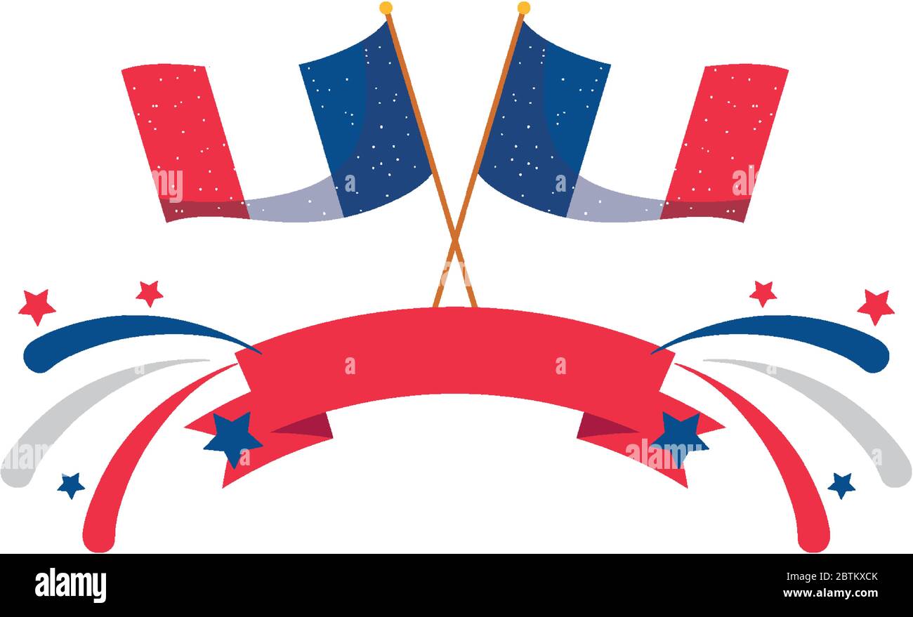 france flags with ribbon and fireworks design, Happy bastille day and ...
