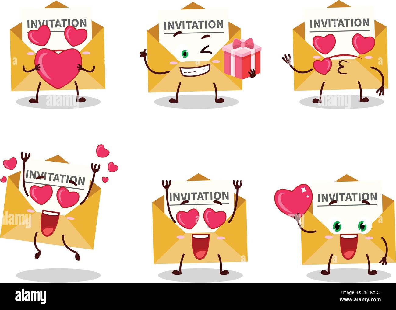 Invitation message cartoon character with love cute emoticon Stock ...
