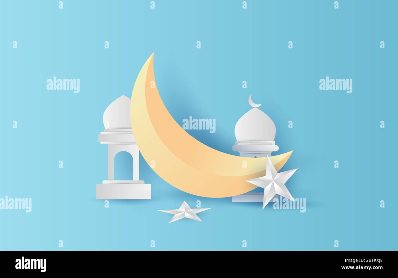 Paper cut of Ramadan Kareem crescent moon decoration with star and ...