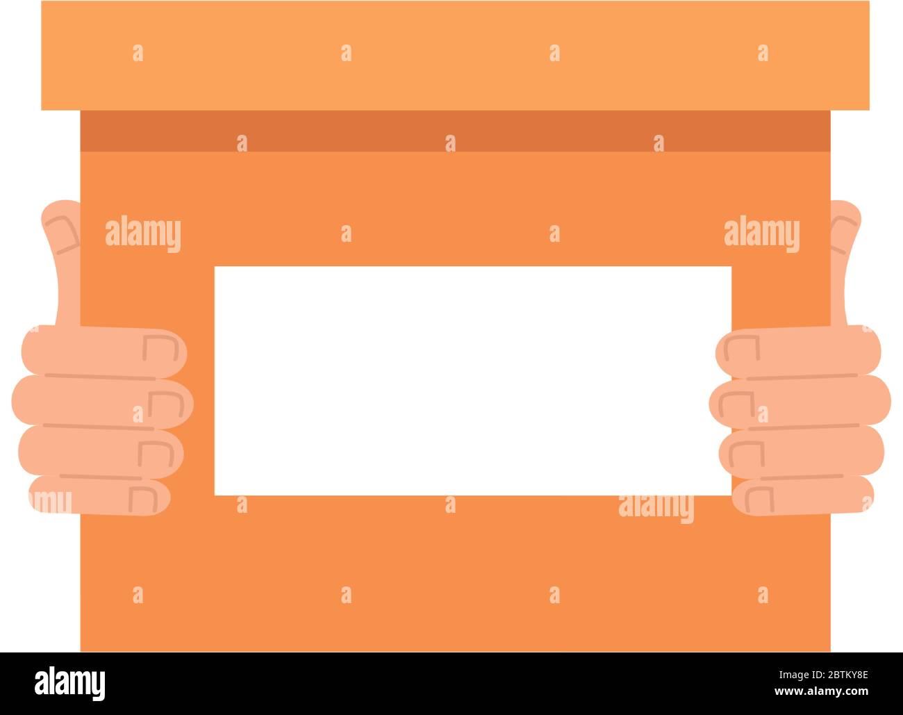 hands holding, parcel carton box container, open box, on white ...