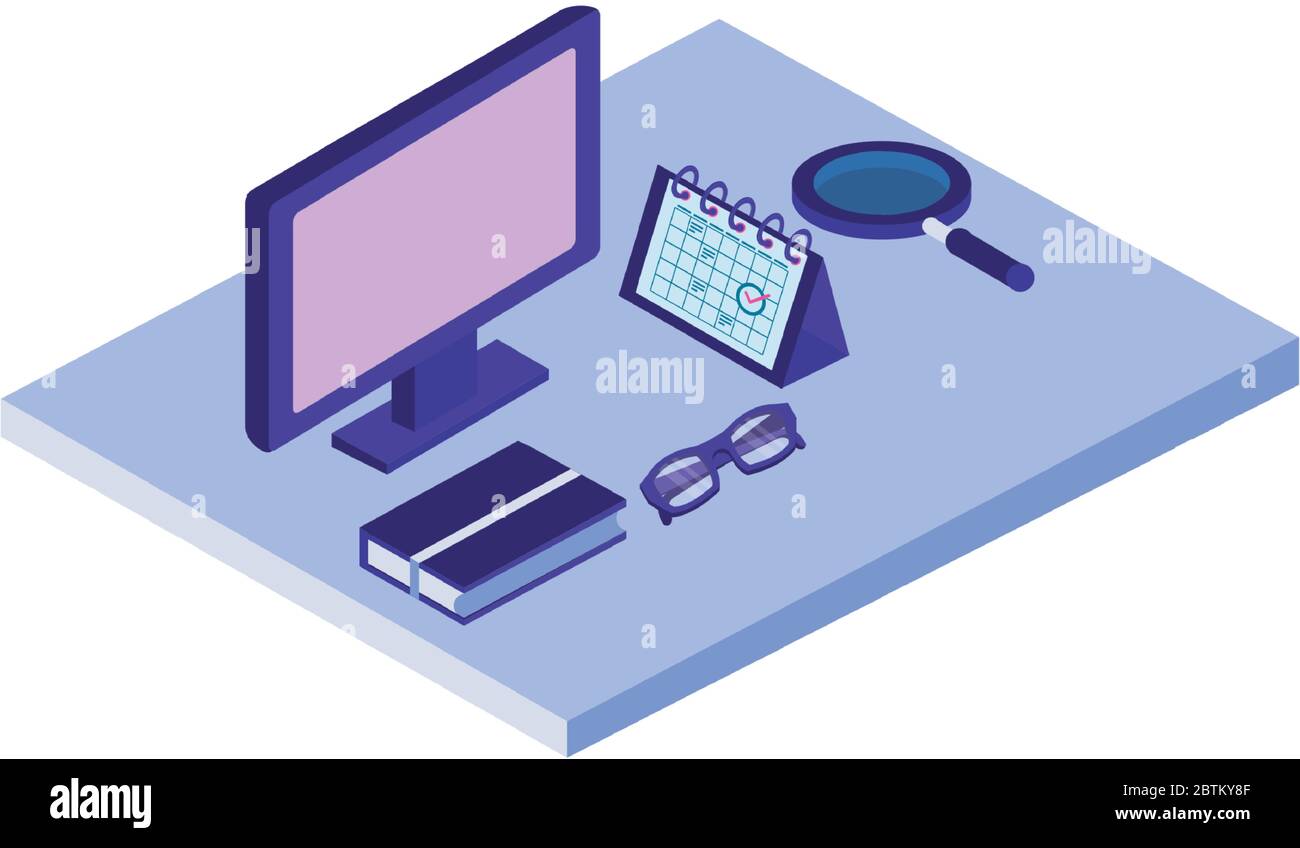 desktop with office equipment icons Stock Vector Image & Art - Alamy