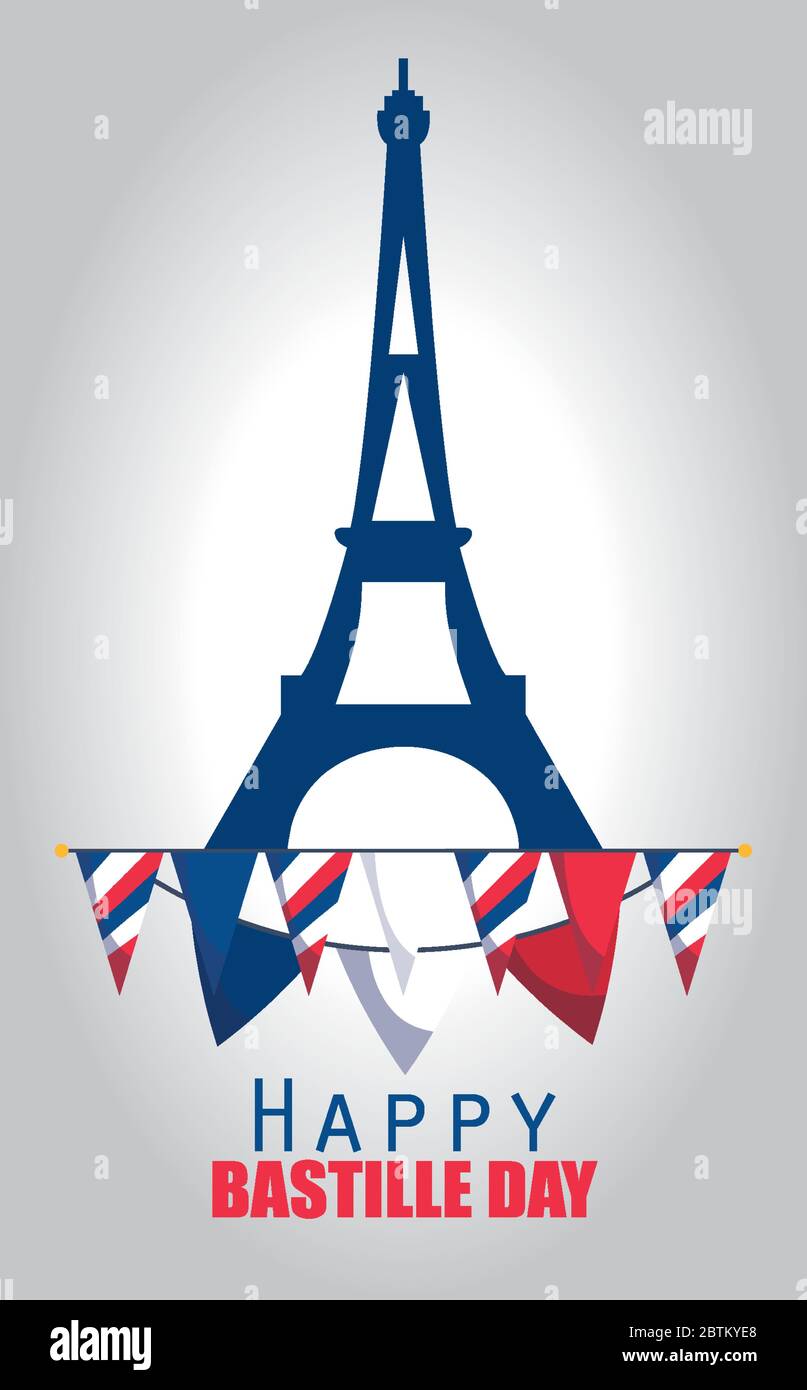 france eiffel tower with banner pennant design, Happy bastille day and ...