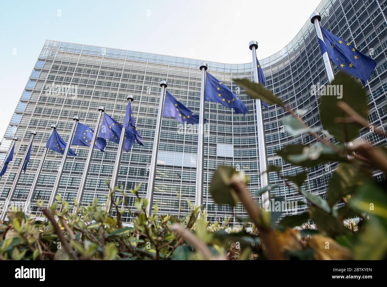 EU Flags outside The European Parliament, Brussels, Belgium - 02 Mar ...