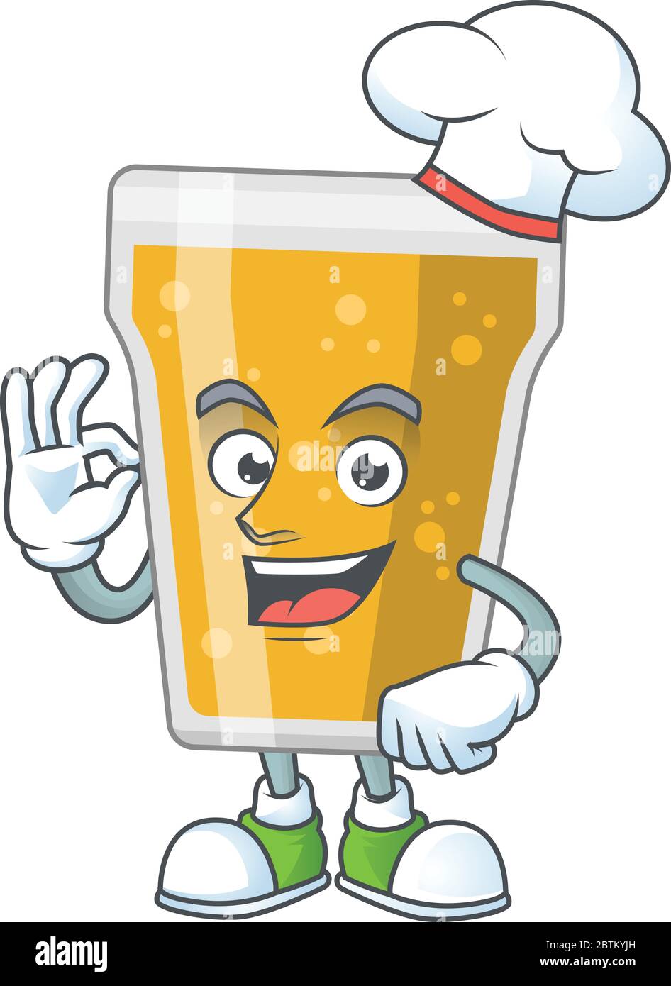 Mug of beer chef cartoon drawing concept proudly wearing white hat ...