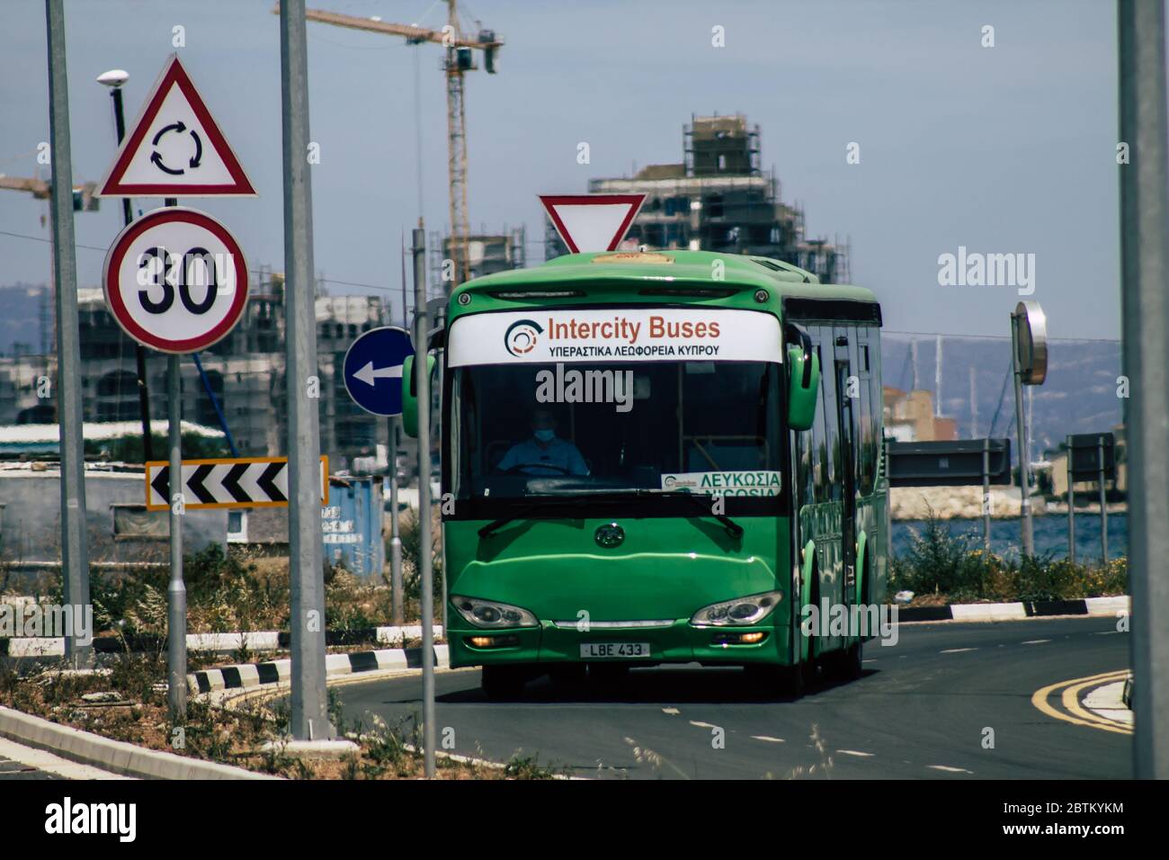 Limassol Cyprus May 26, 2020 View of a traditional Cypriot public bus ...