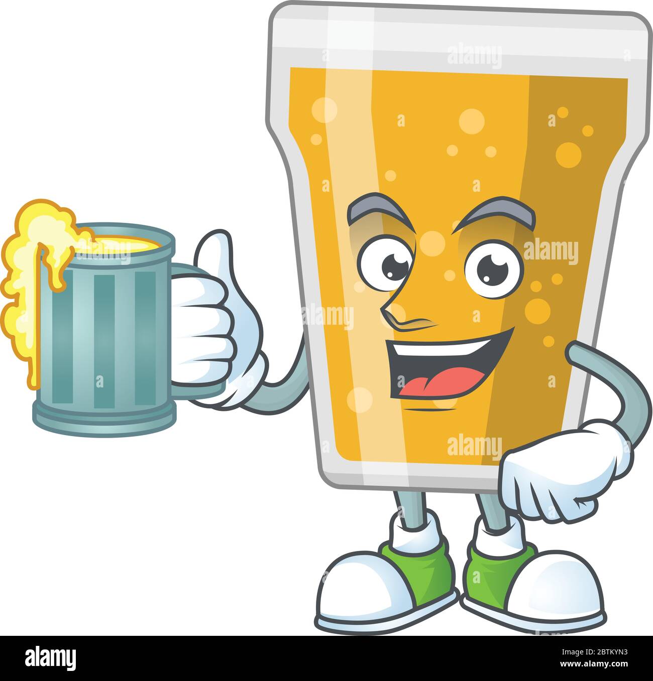 A cheerful mug of beer cartoon mascot style toast with a glass of beer ...