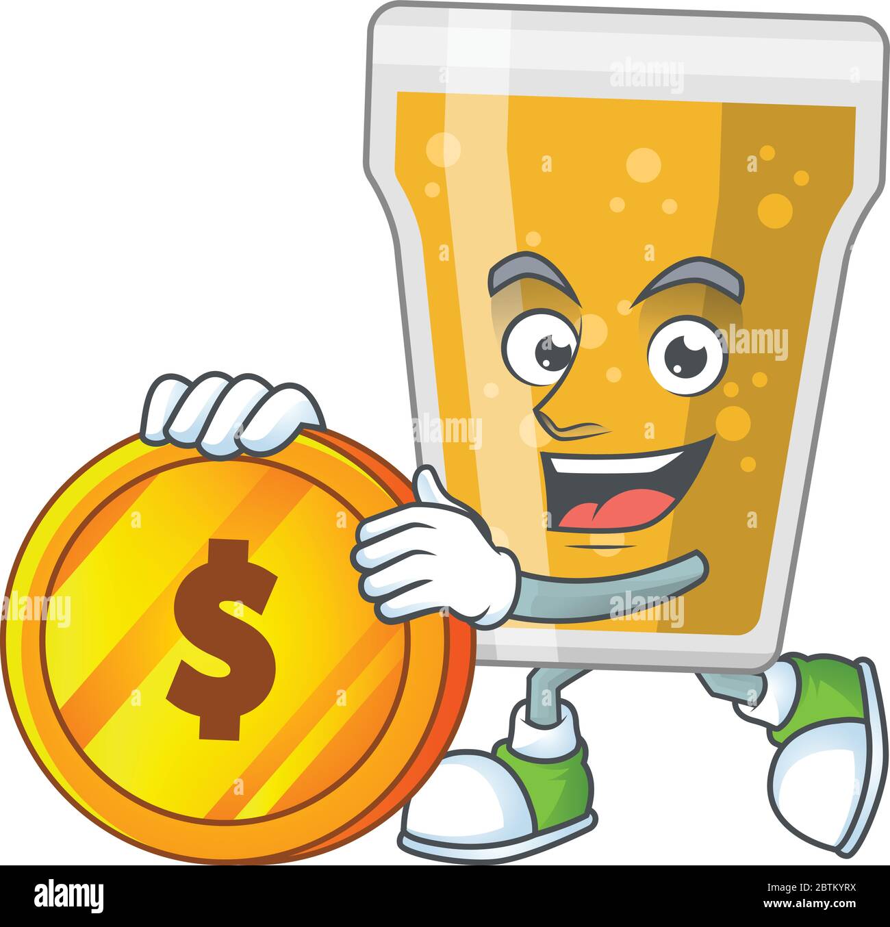 cartoon picture of mug of beer rich character with a big gold coin ...