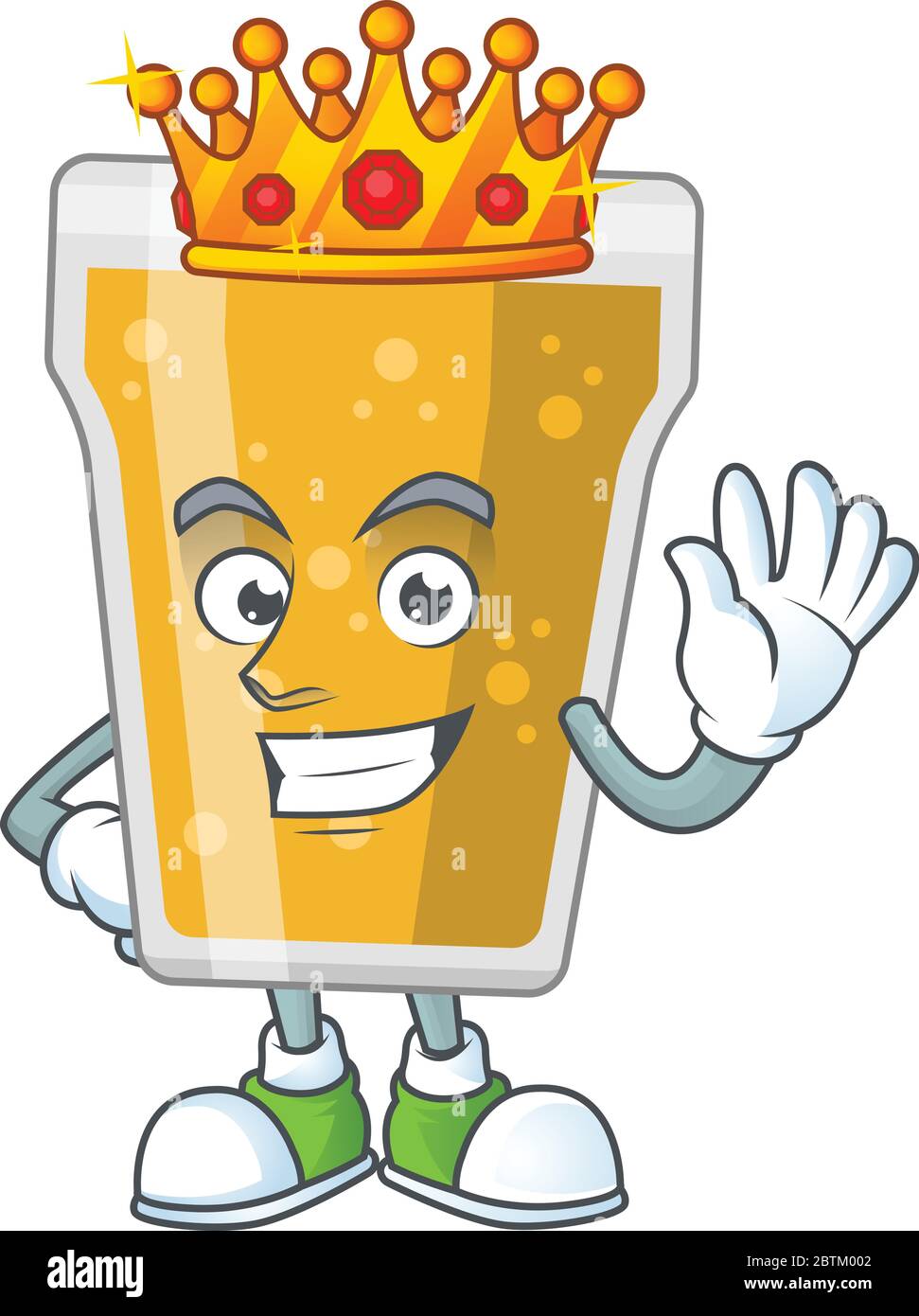 A charming King of mug of beer cartoon character design with gold crown ...