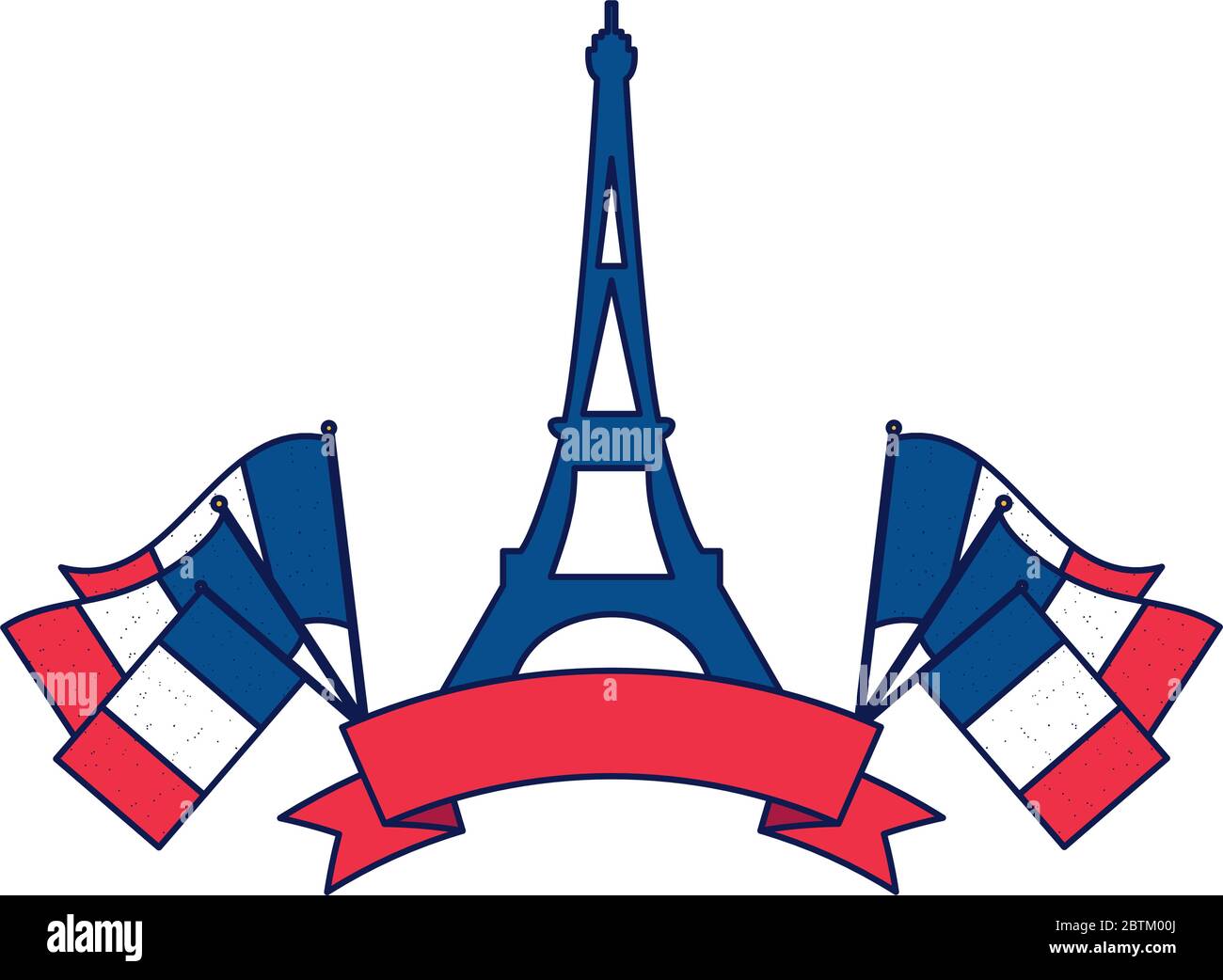 france eiffel tower with flags and ribbon design, Happy bastille day ...