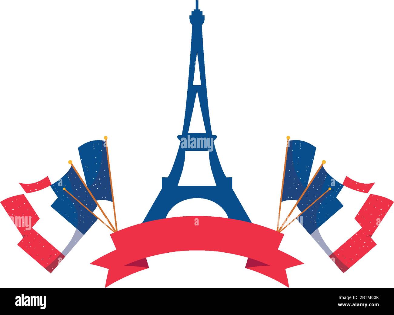 france eiffel tower with flags and ribbon design, Happy bastille day ...