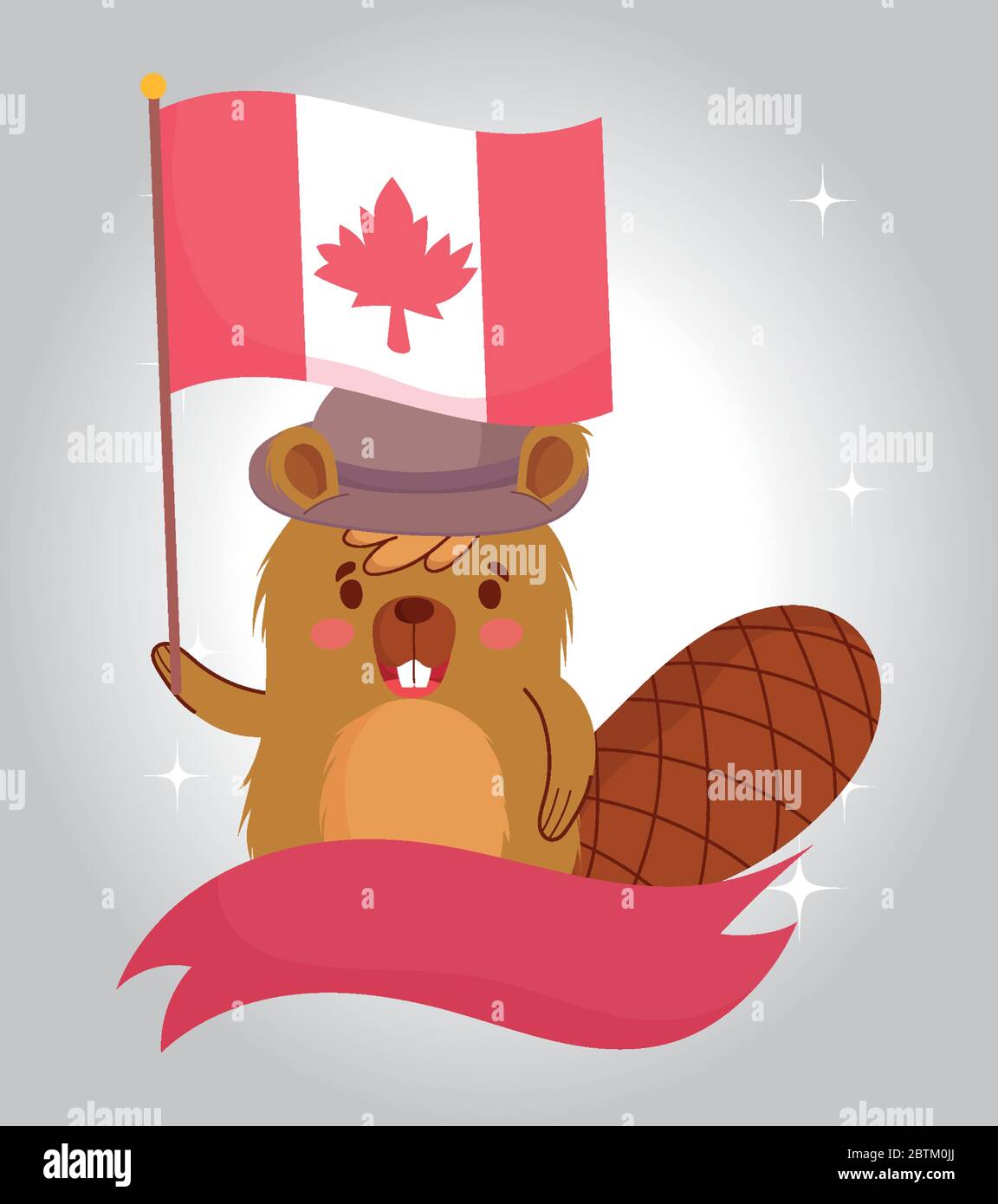 Beaver with canadian flag and ribbon design, Happy canada day holiday ...