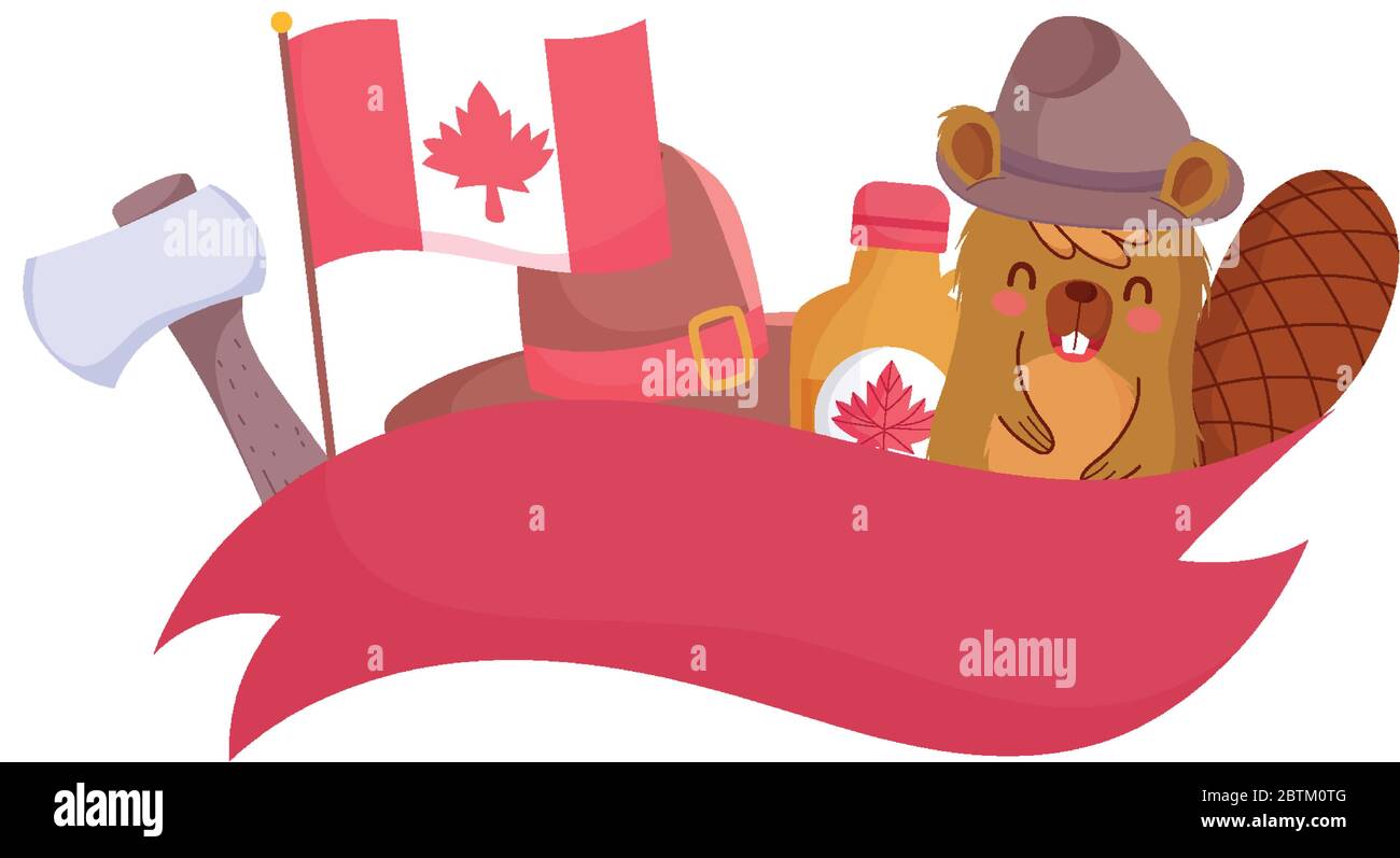 Beaver with canadian flag and icons design, Happy canada day holiday ...