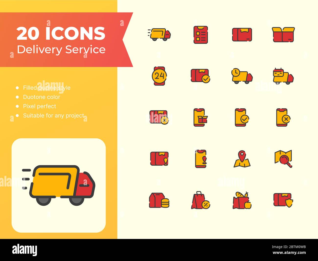 20 Delivery Service icons set with outline style filled yellow and ...
