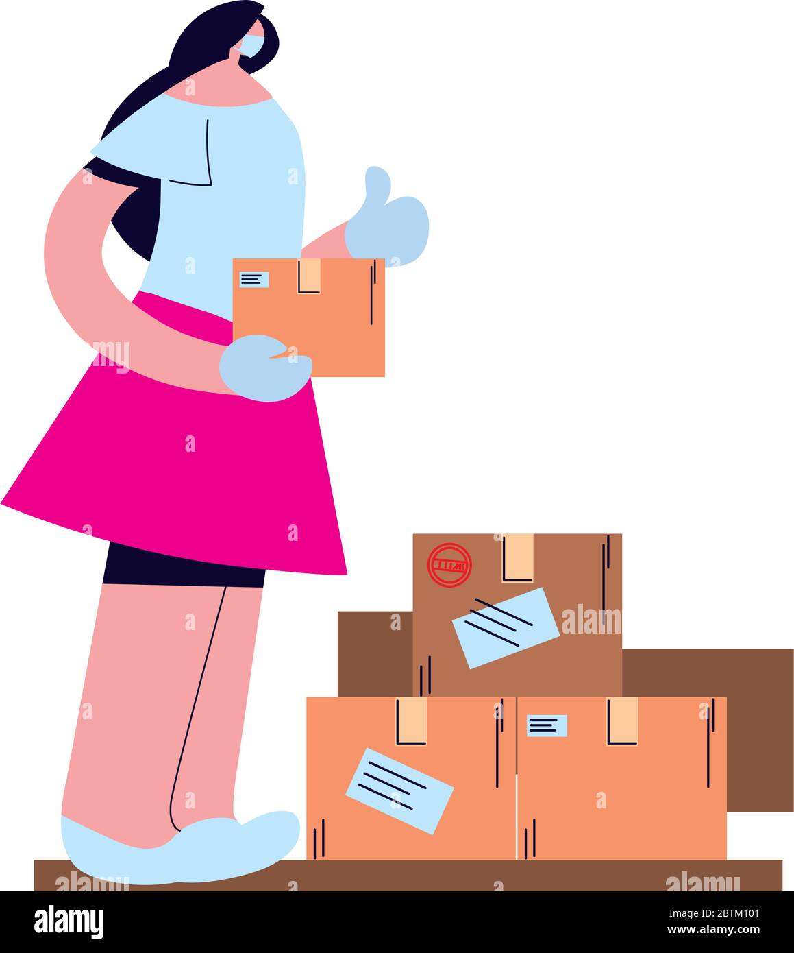 Woman packages delivery door Stock Vector Images - Alamy