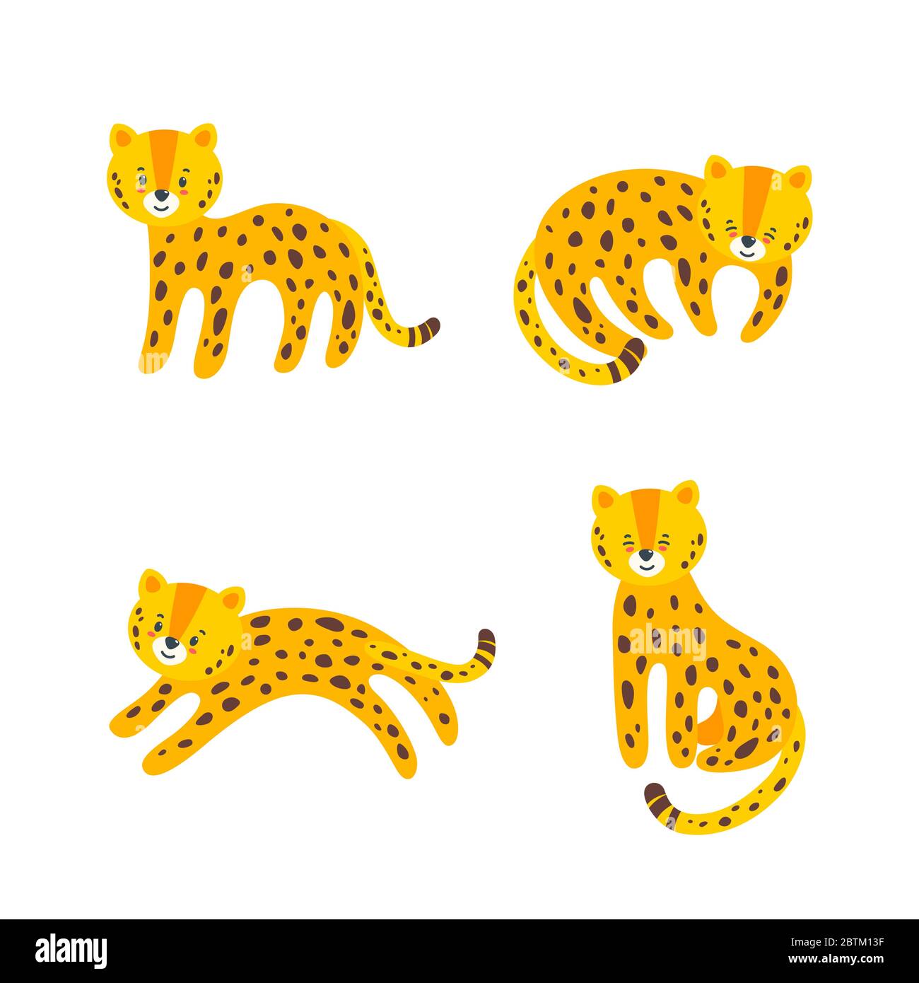 Set of four cute leopards. Nice animal character for various prints and ...