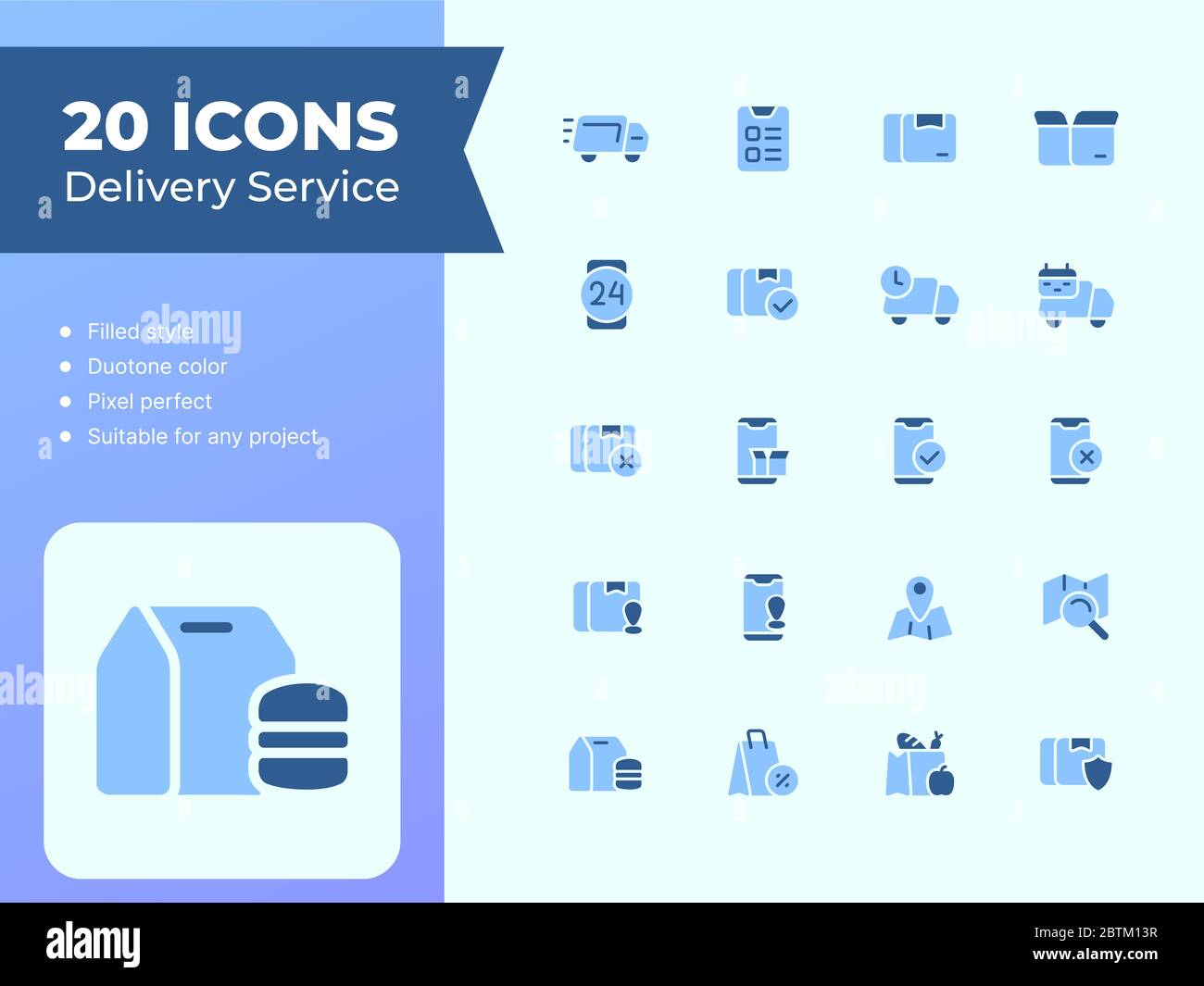 20 Delivery Service icons set with filled style duo tone blue and ...