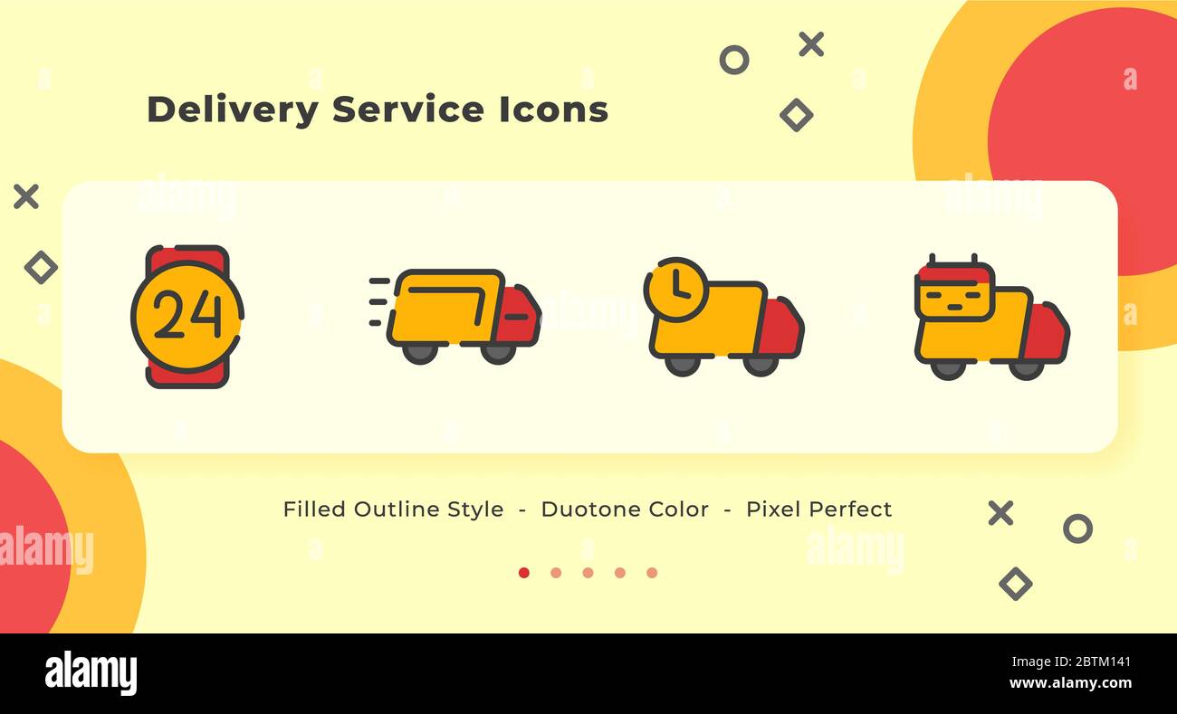 Delivery Service icons set with outline style filled yellow color ...