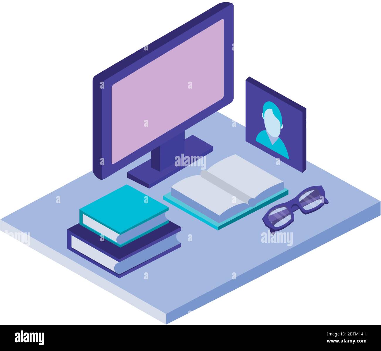 desktop computer with books and eyeglasses Stock Vector Image & Art - Alamy