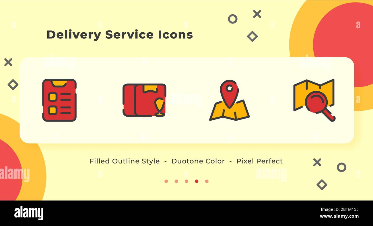 Delivery Service icons set with outline style filled yellow color ...