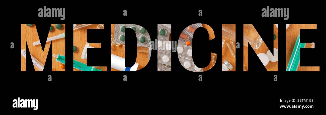 Font with transparency the word MEDICINE. Background from Various ...