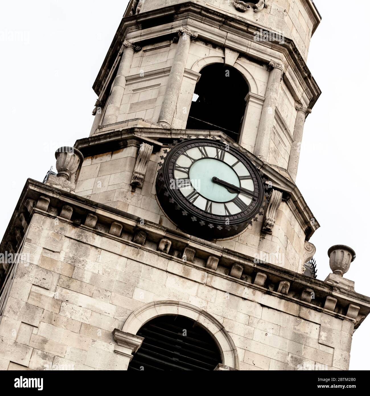 Detail of the Portland stone tower and steeple of St. George the Martyr ...