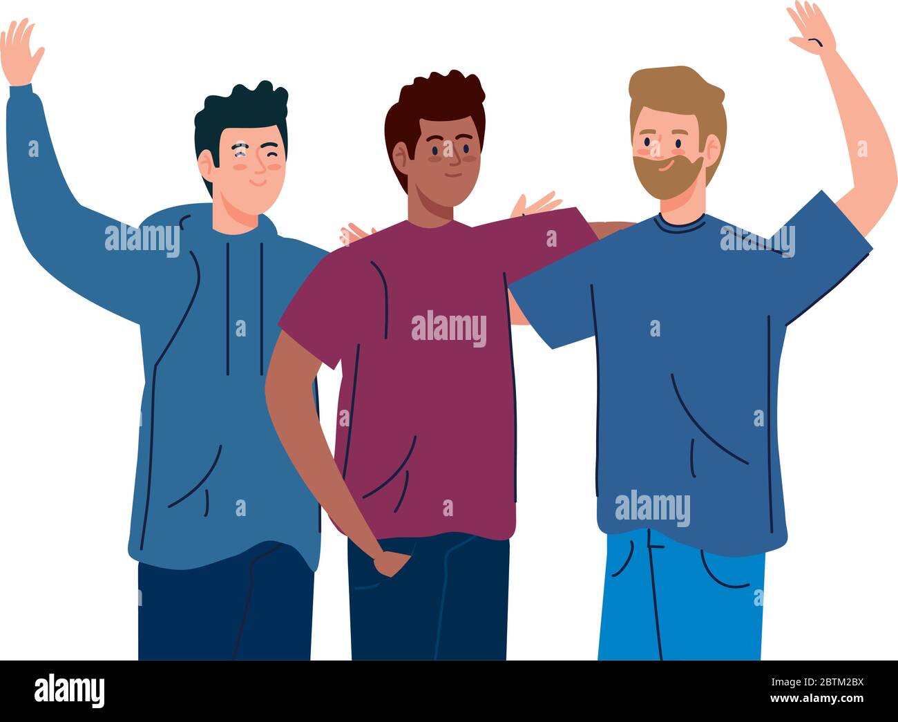 happy men together , group of male friends, sisterhood on white ...