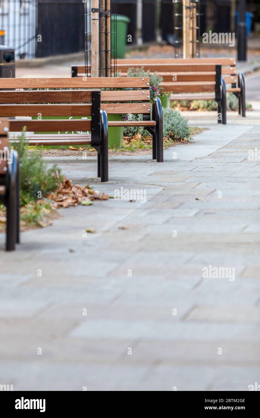 Public benches set up at the junction of Falmouth Road, Trinity Street ...