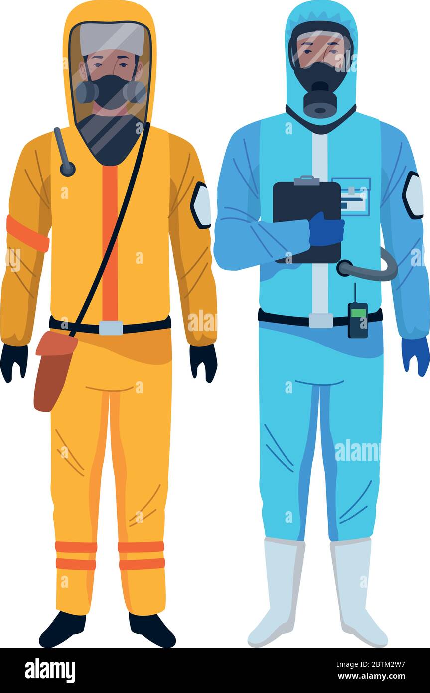 workers wearing biosafety suits characters Stock Vector Image & Art - Alamy