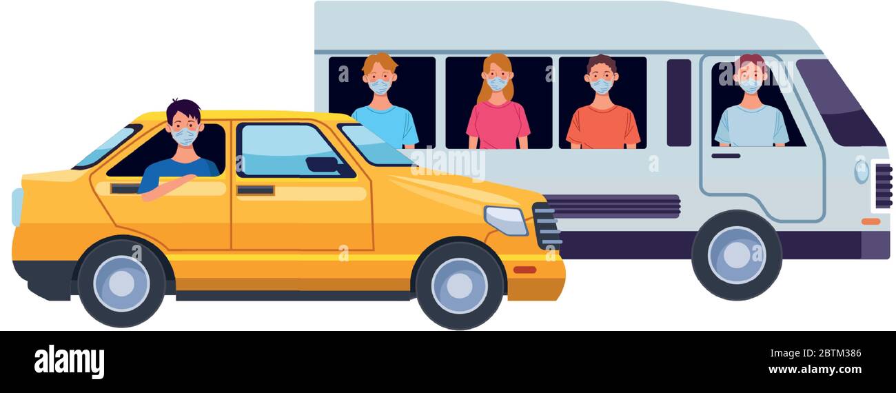 people using medical masks in transport vehicles Stock Vector Image ...